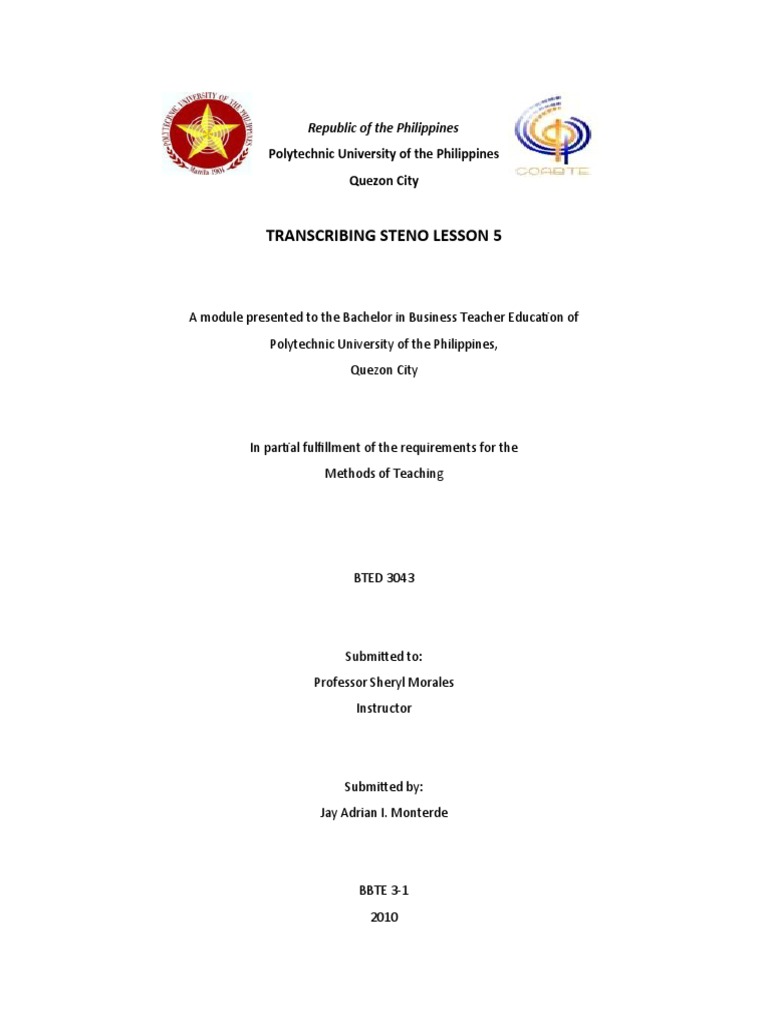 Transcribing Steno Lesson 5: Polytechnic University of The Philippines ...