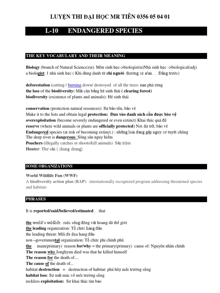 Unit 10 Endangered Species | PDF