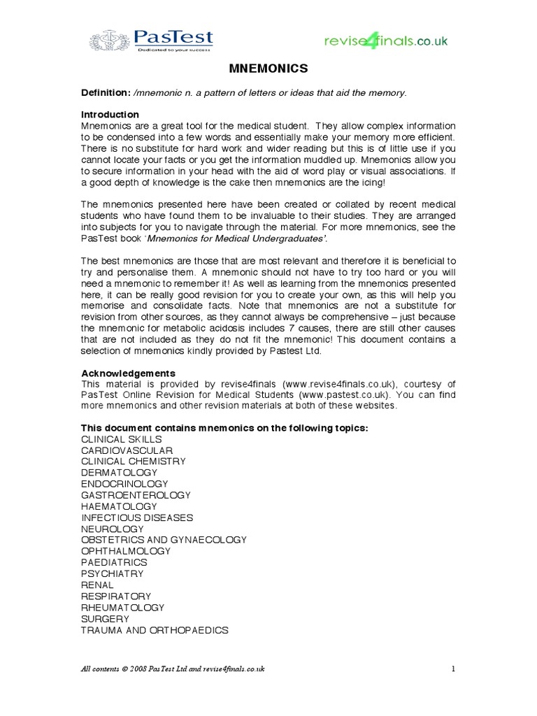 Mnemonics: Definition: /mnemonic N. A Pattern of Letters or Ideas That ...