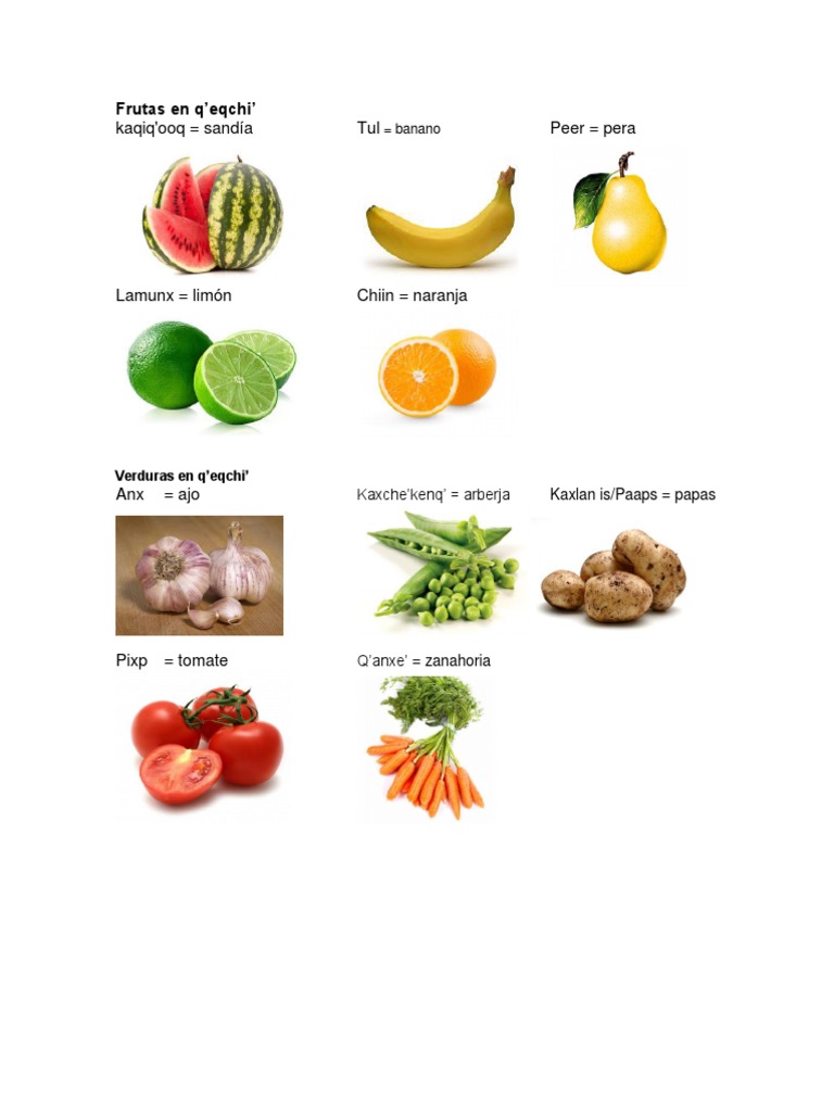 Frutas y verduras en q'eqchi' | PDF