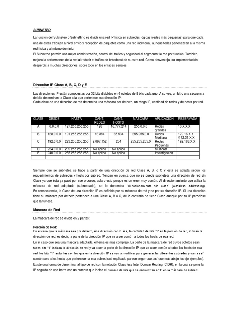 La Función Del Subneteo o Subnetting | PDF | Dirección IP | Enrutador ...