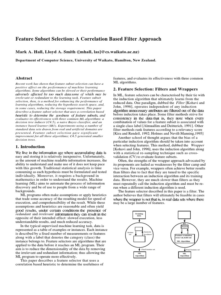 Feature Subset Selection: A Correlation Based Filter Approach | PDF ...