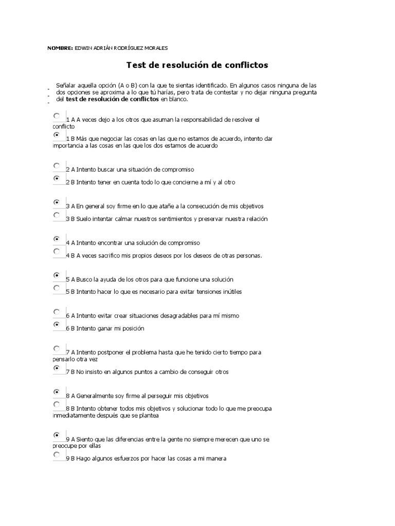 Test de Solucion de Conflictos | PDF | La resolución de conflictos ...