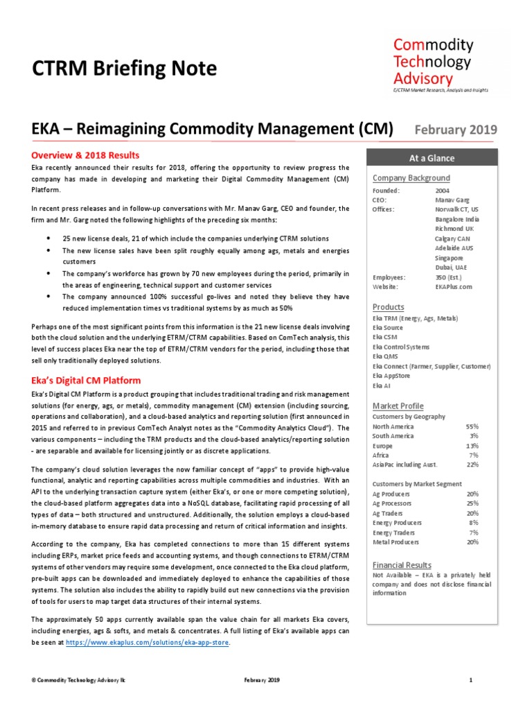 CTRM Briefing Note - EKA - Reimagining Commodity Management (CM) | PDF ...