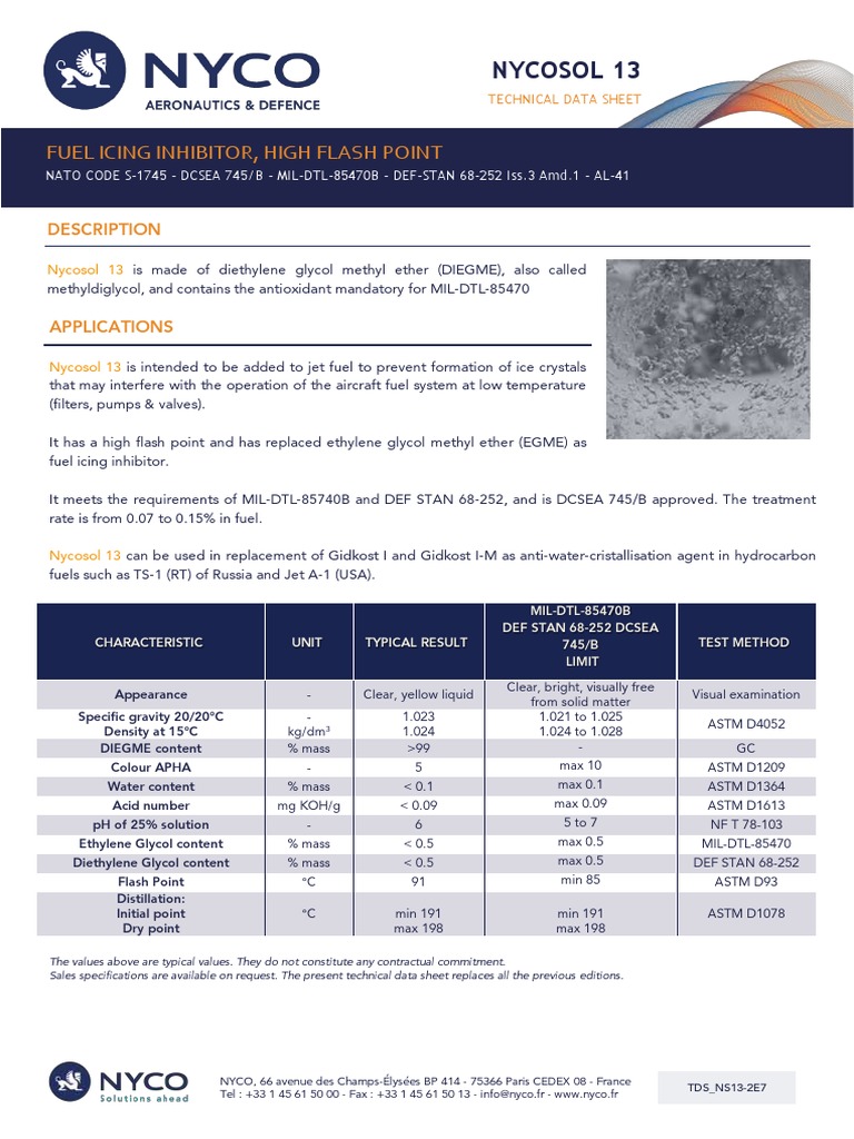 TDS Nycosol NS13-2E7 PDF | PDF | Jet Fuel | Chemistry