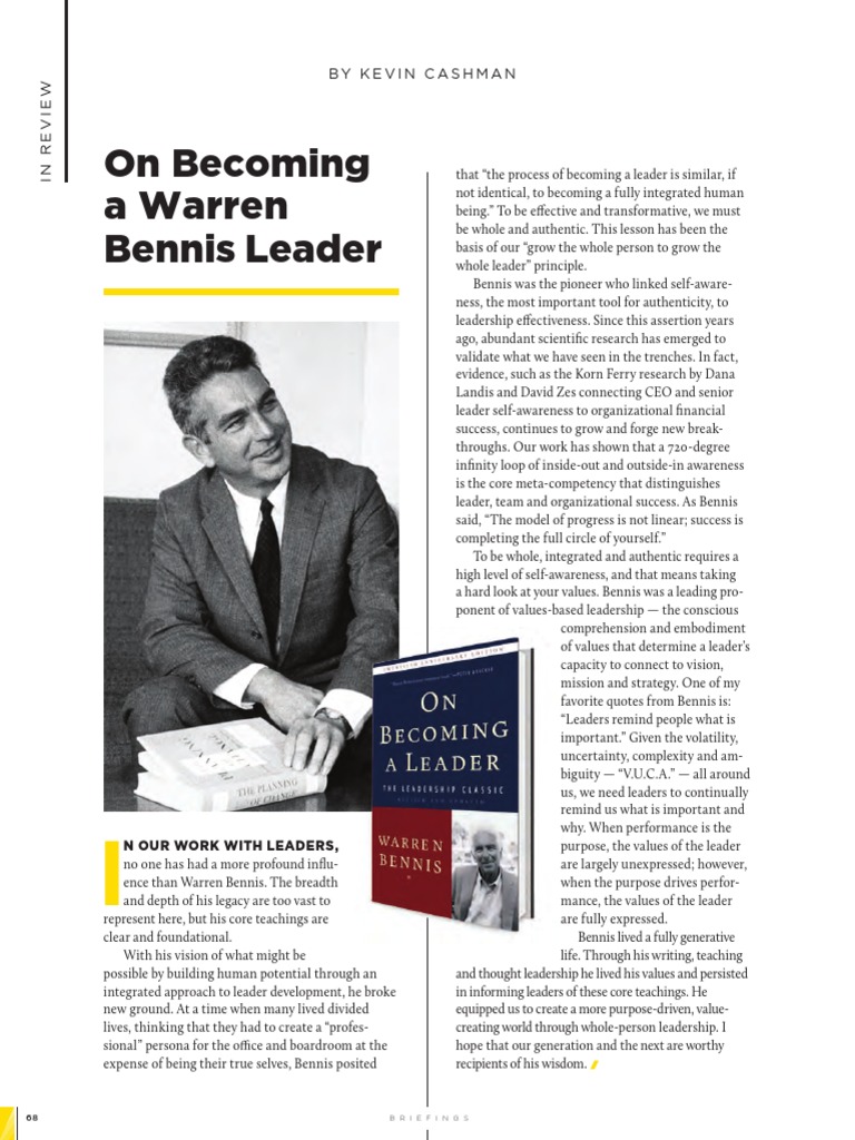 On Becoming A Warren Bennis Leader: by Kevin Cashman | PDF | Leadership ...