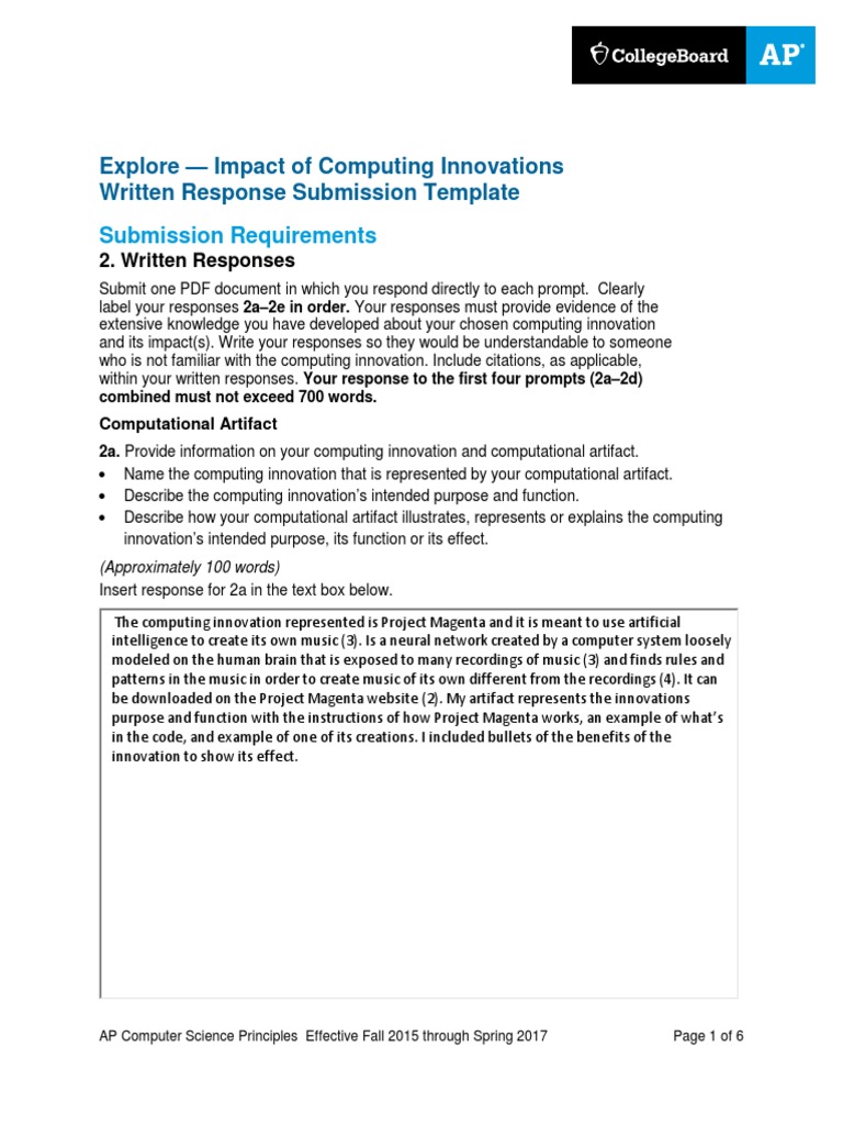 Explore - Impact of Computing Innovations Written Response Submission Template | PDF | Computer ...