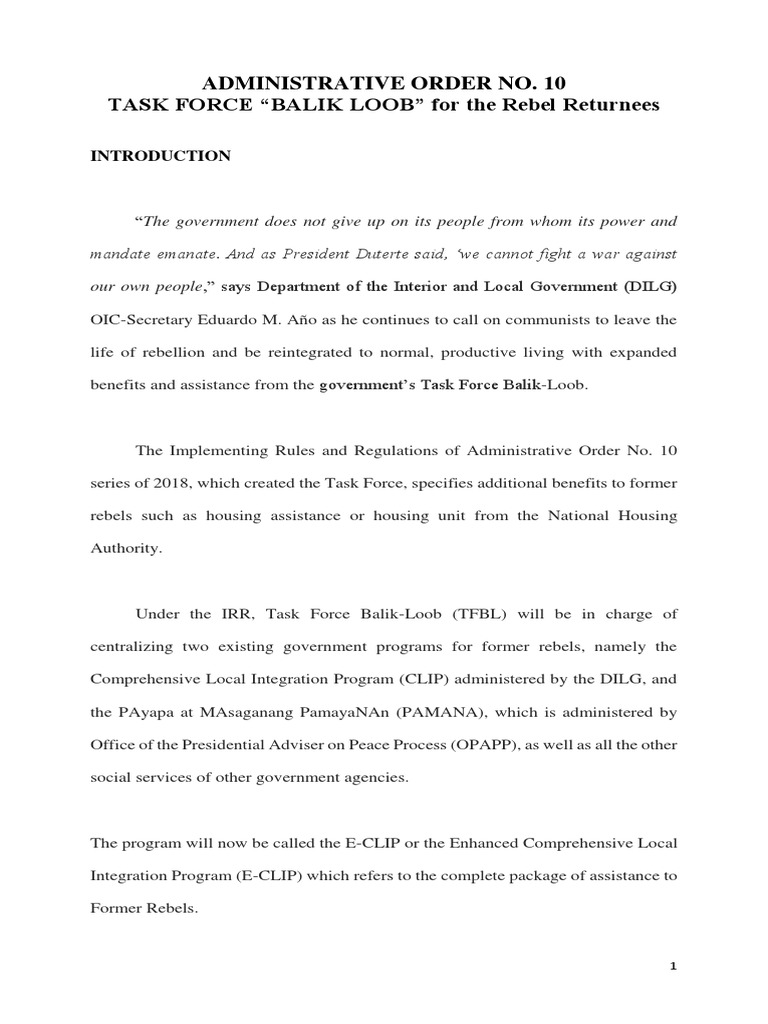 AO 10 Balik Loob Program | PDF | Government