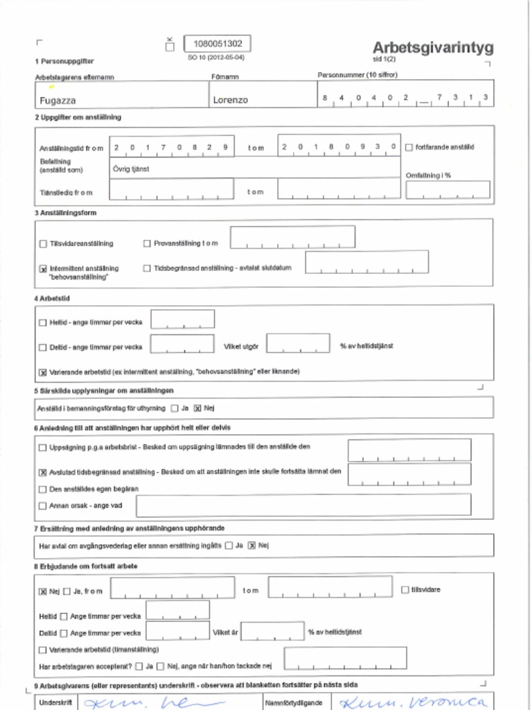 Arbetsgivarintyg IES | PDF