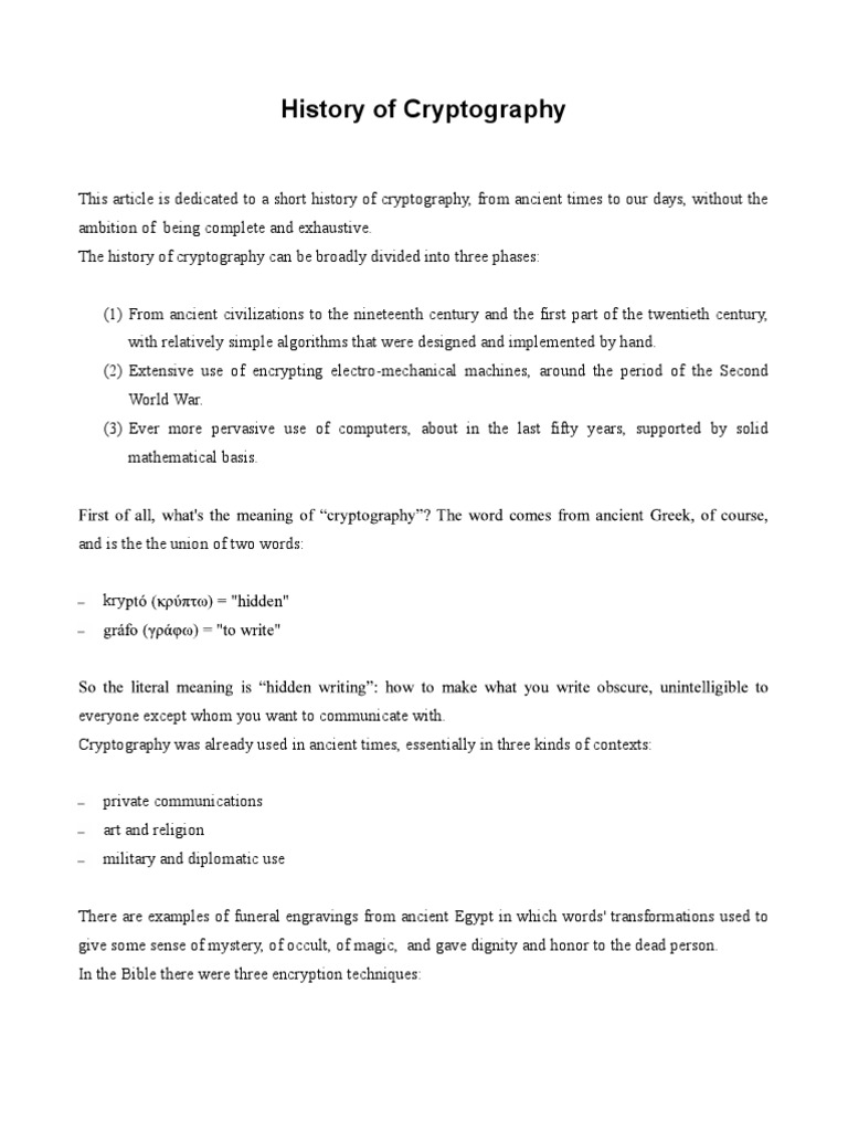 A Comprehensive History of Cryptography: From Ancient Civilizations to ...