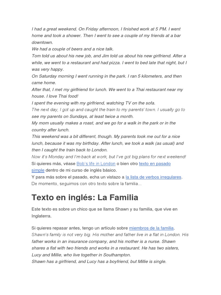 Texto en Inglés: La Familia | PDF | Food And Drink