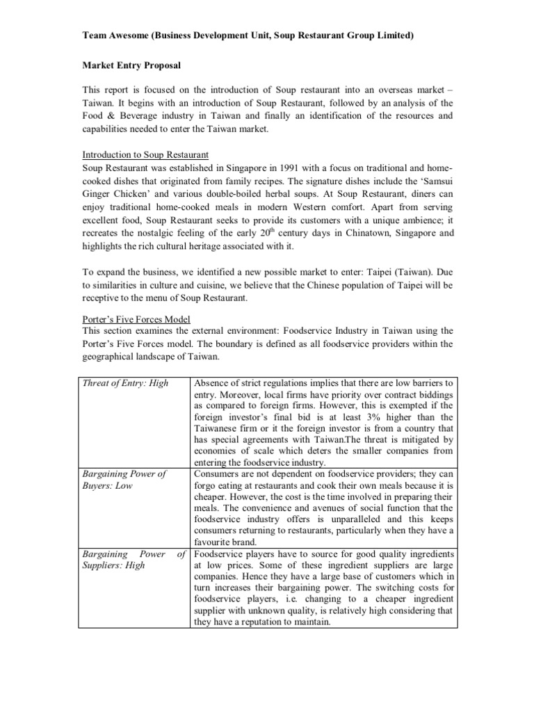 Market Entry Proposal | PDF | Foodservice | Restaurants