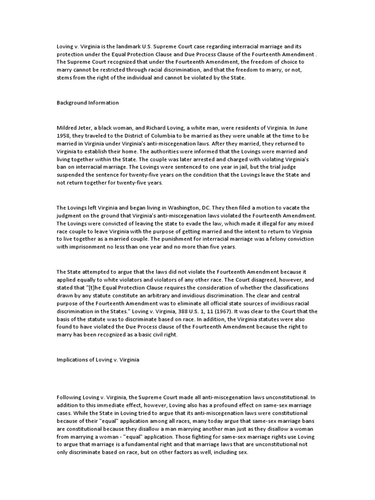 Loving v. Virginia | PDF | Loving V. Virginia | Anti Miscegenation Laws ...