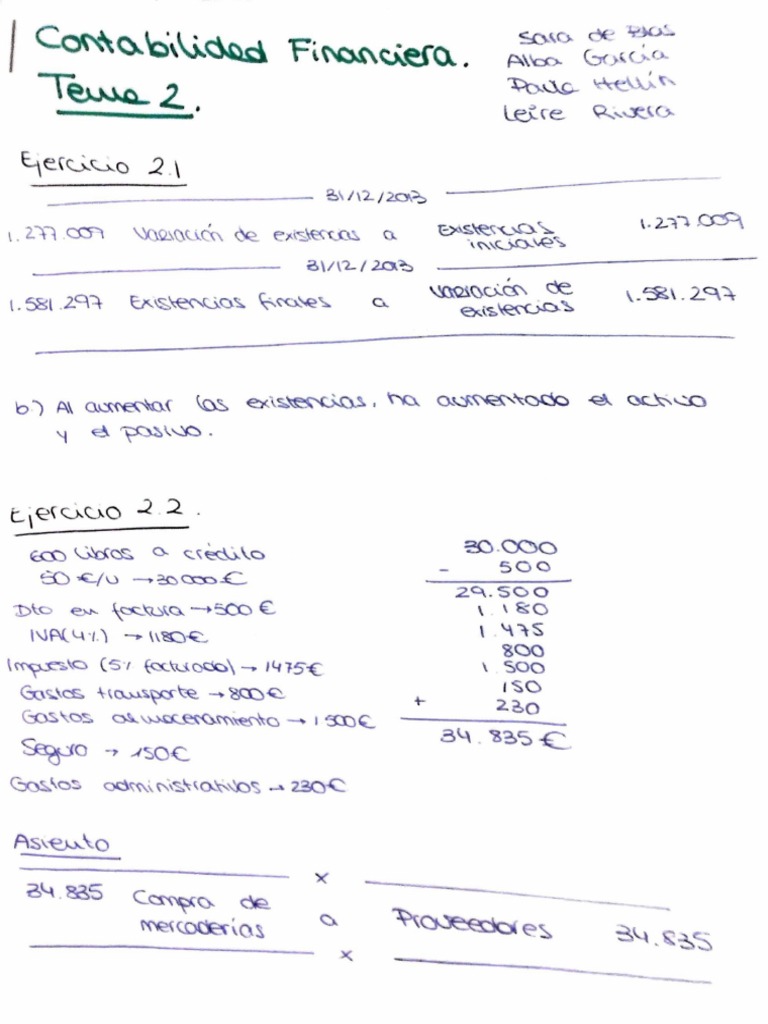 Ejercicios Tema 2 Contabilidad | PDF
