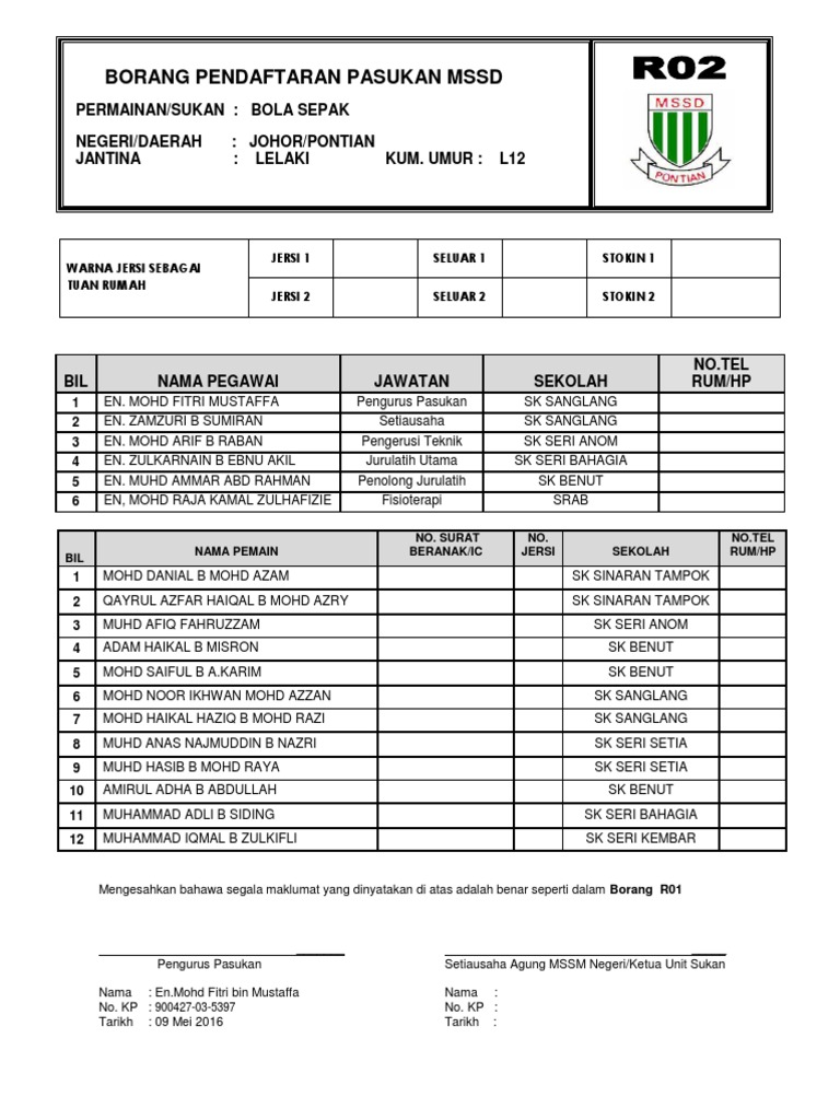 Borang R02 MSSD | PDF