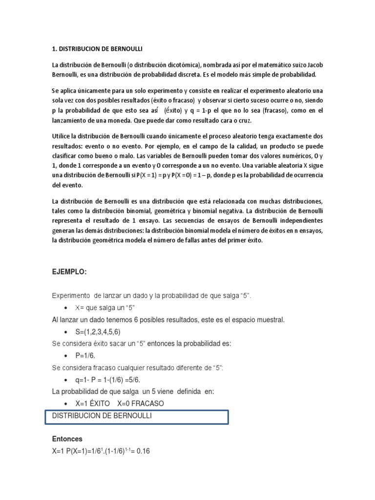 Bernoulli, Binomial y Multinomial | PDF | Distribución de probabilidad ...