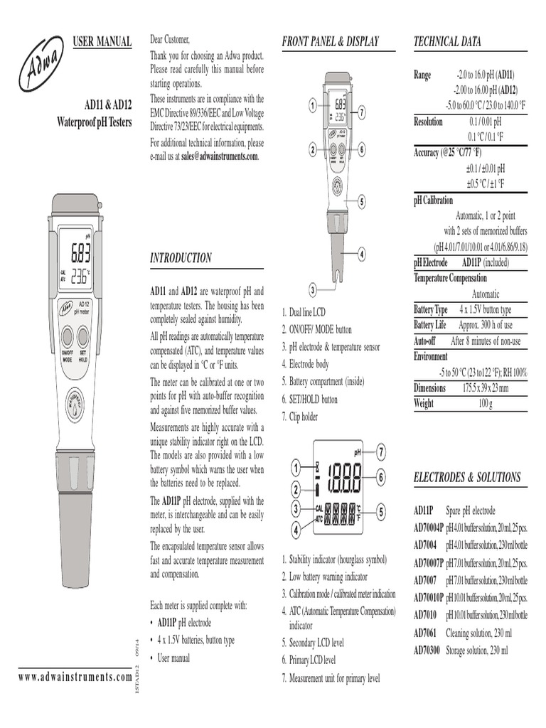 Manuale PH Tester ADWA | PDF | Ph | Calibration