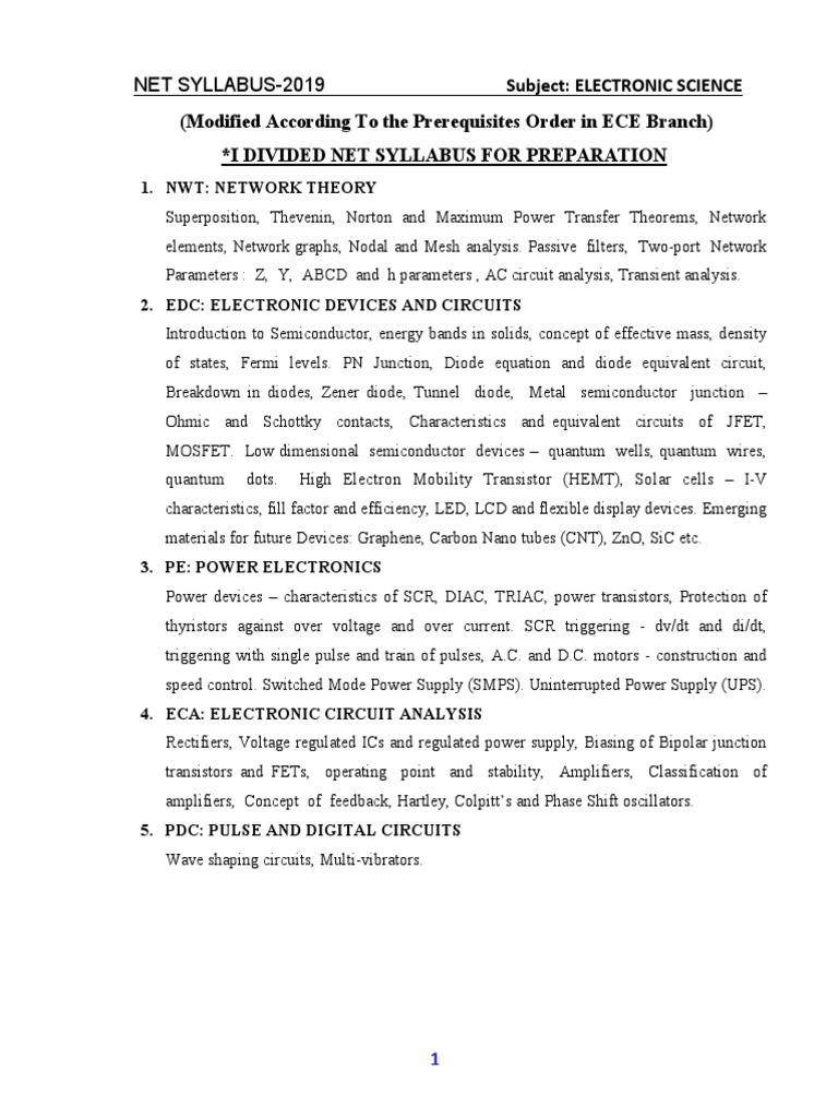 Ugc-Net-2019-Electronic Science Syllabus | PDF | Mosfet | Digital ...