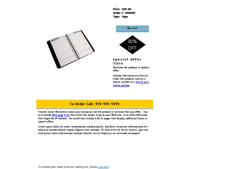 To Order Call: 555-555-5555: Price: $00.00 Order #: 000000 Type: Type | PDF