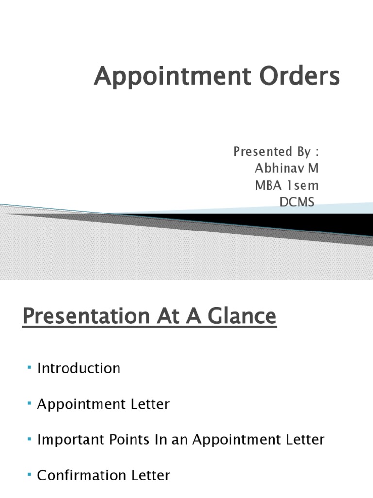Appointment Orders: Presented By: Abhinav M MBA 1sem Dcms | PDF ...