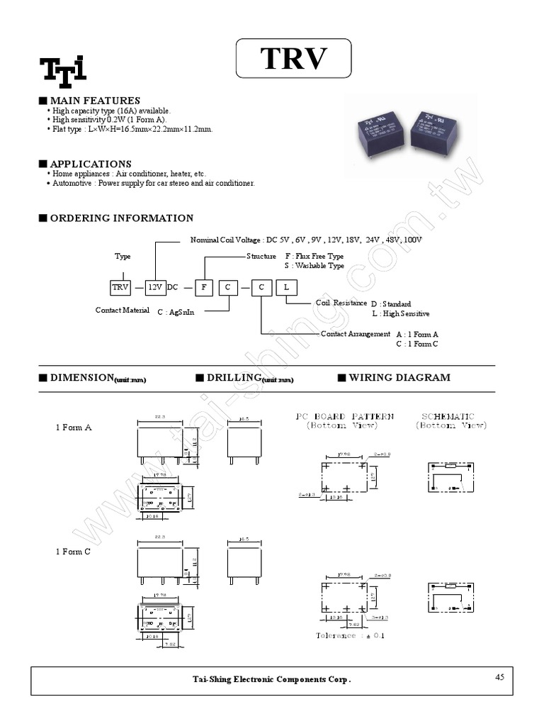 Rele TRV-5VDC-SC-AL | PDF | Electrical Resistance And Conductance ...