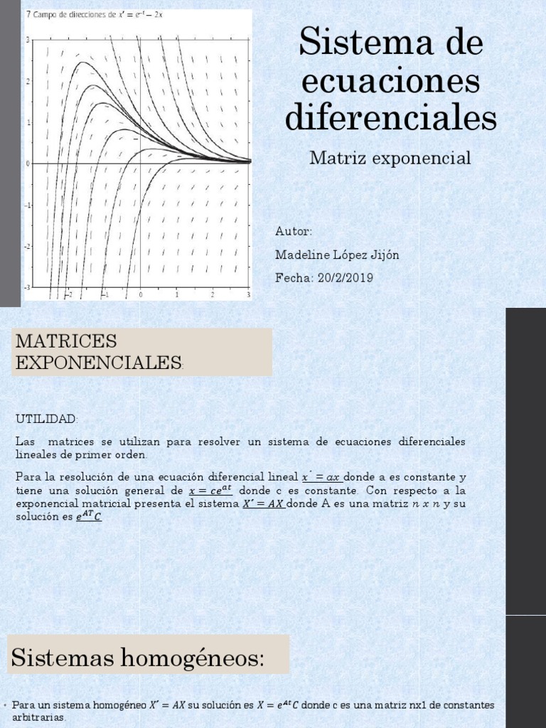 Sistema de Ecuaciones Diferenciales Matriz Exponencial. | PDF | Matriz ...