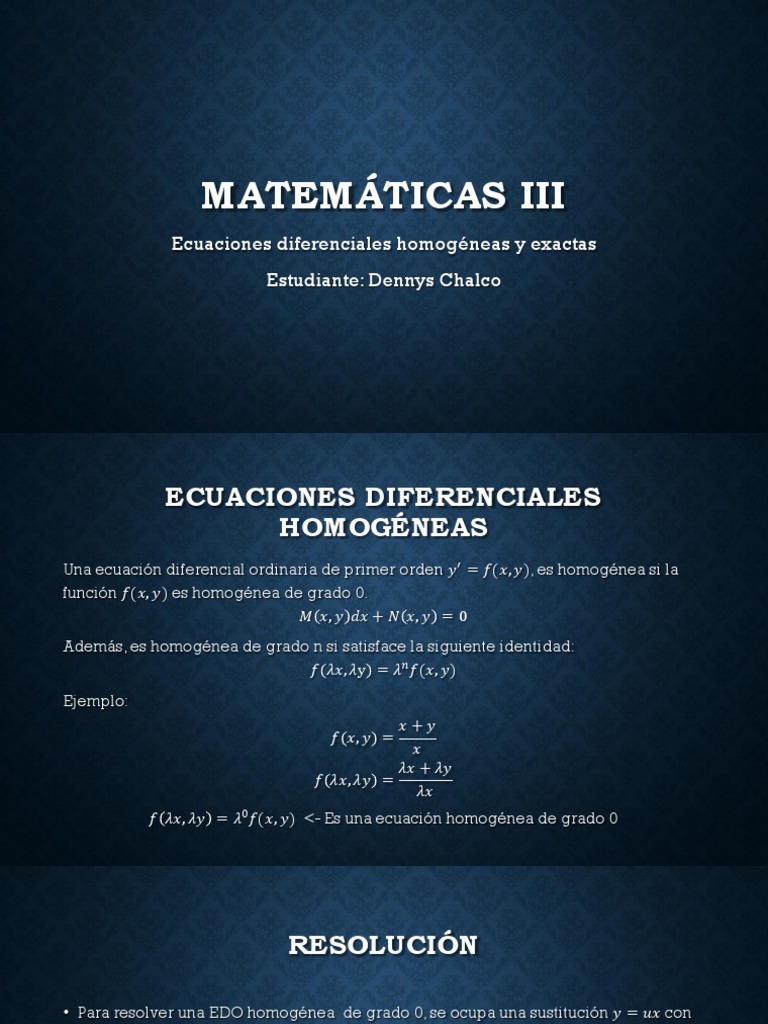Ecuaciones Diferenciales Homogéneas Y Exactas Pdf Ecuaciones