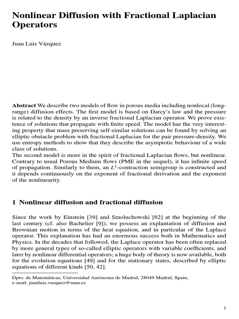 Nonlinear Diffusion With Fractional Laplacian Operators | PDF | Diffusion | Nonlinear System