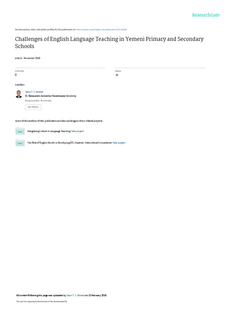 Yemeni English Teaching Challenges | PDF | English As A Second Or Foreign Language | Language ...