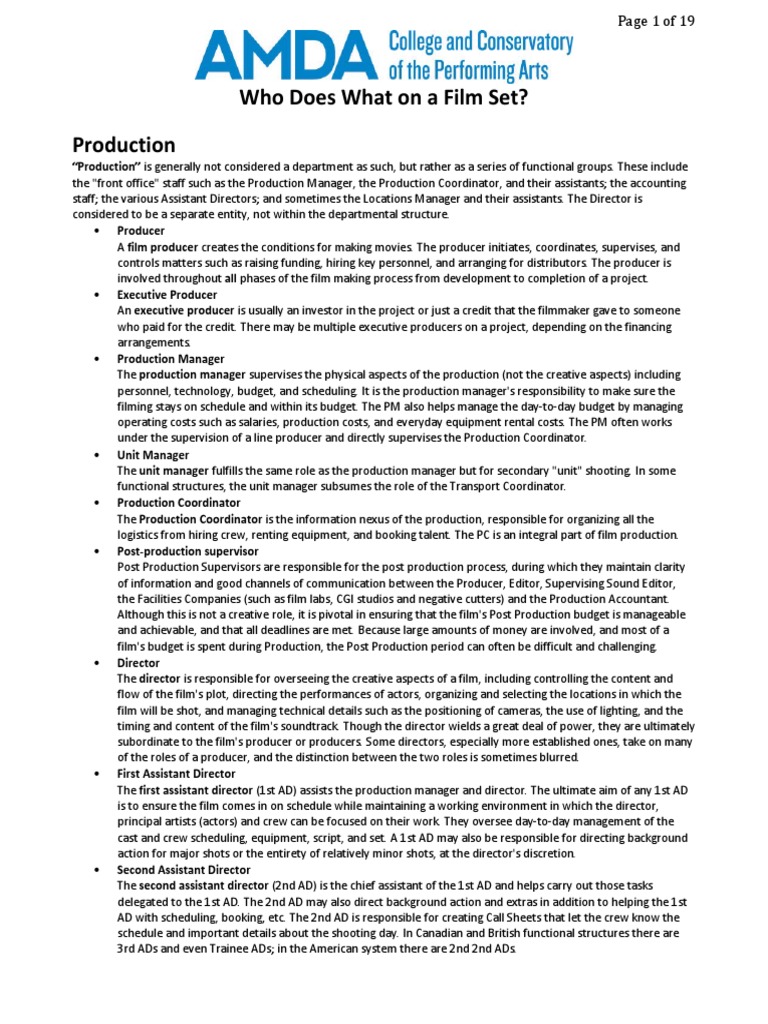 Film Set Roles Explained | PDF | Filmmaking