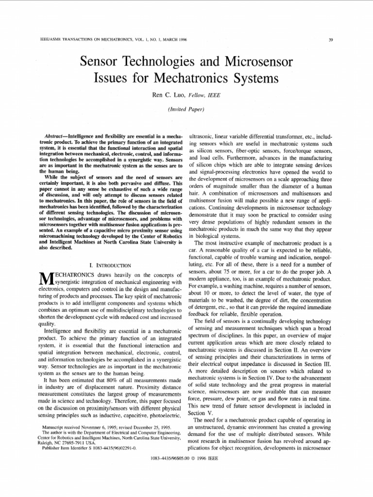Issues: Sensor Technologies and Microsensor For Mechatronics Systems | PDF | Sensor | Optical Fiber
