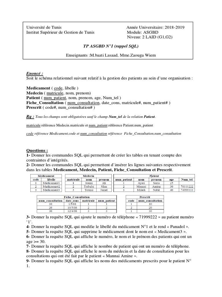 TP SQL pour Étudiants en Gestion | PDF