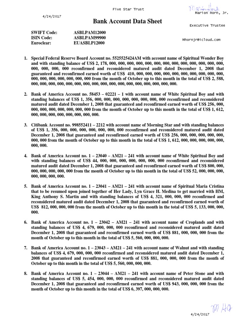 Bank Account Data Sheet | PDF | Institutional Investors | Banking