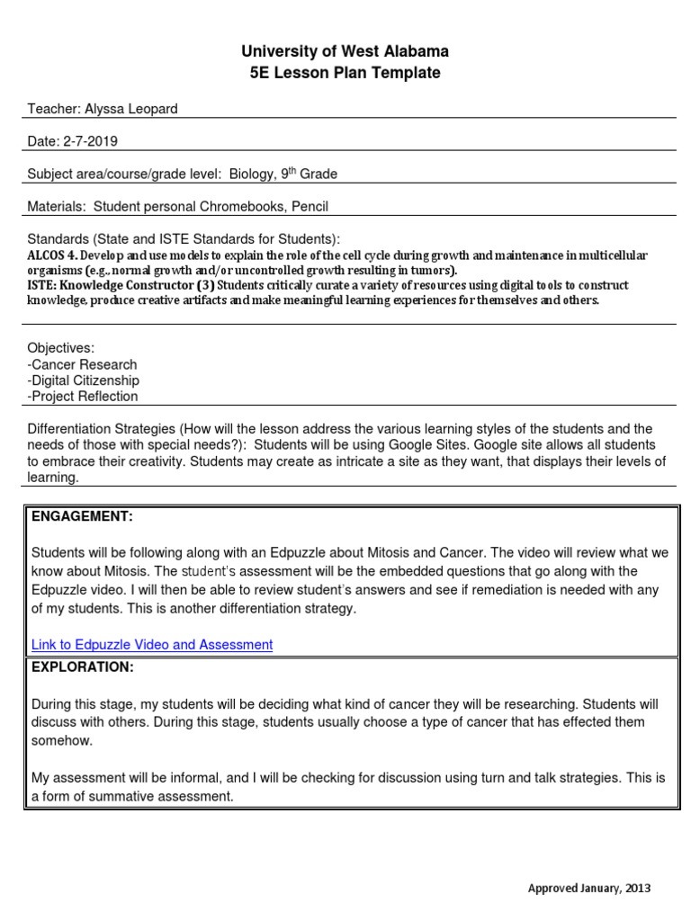5e Lesson Plan Template-Bio | PDF | Educational Assessment | Education ...