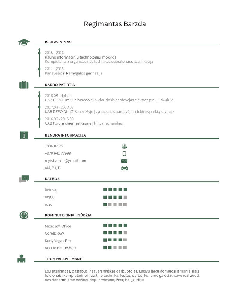 Regimantas Barzda CV | PDF