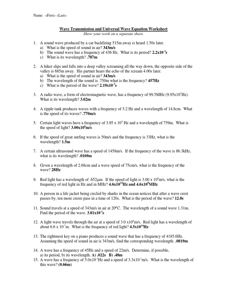 Lesson10 Universal Wave Equation Worksheet | PDF | Frequency | Wavelength