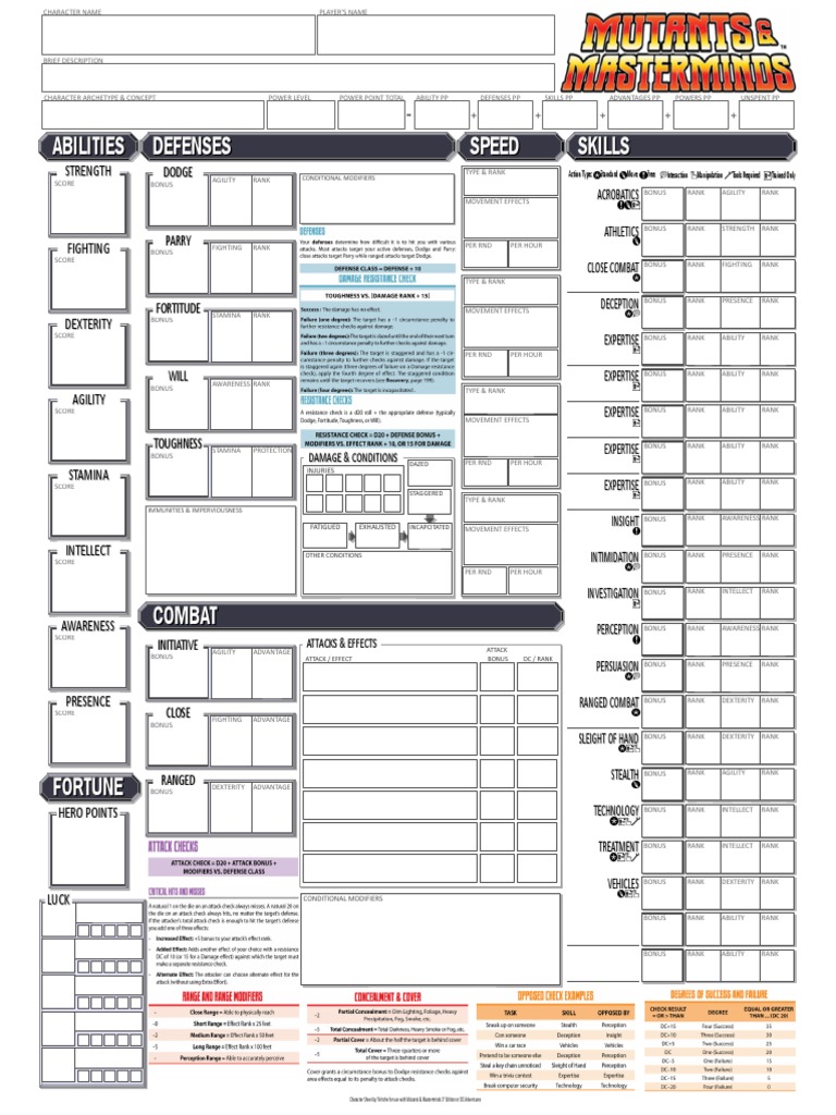 Mutants & Masterminds 3E Character Sheet | PDF | Role Playing | Leisure ...