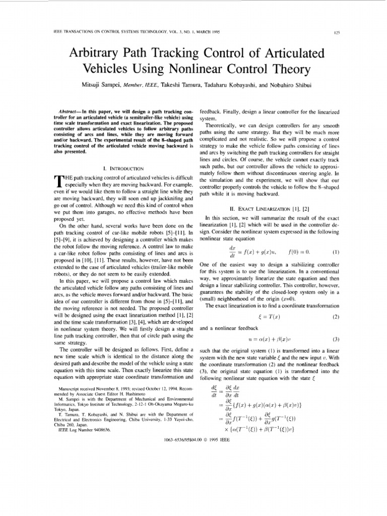 1995 Sampei Arbitrary Path Tracking Control of Articulated Vehicles Using Nonlinear Control ...