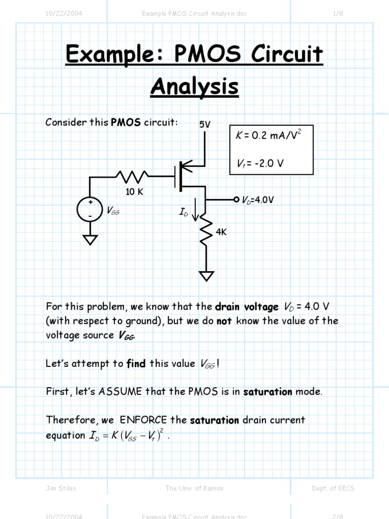 Example PMOS Circuit Analysis | PDF | Equations | Teaching Mathematics