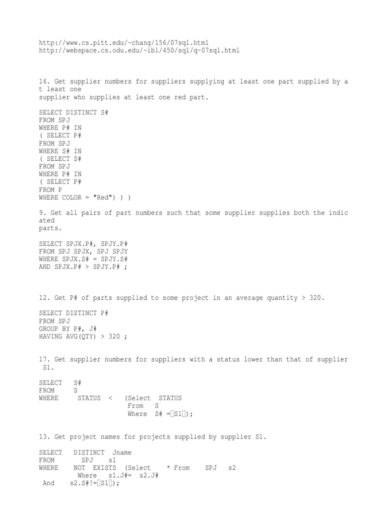 SQL Query Exercises for Students | PDF | Computers | Technology ...