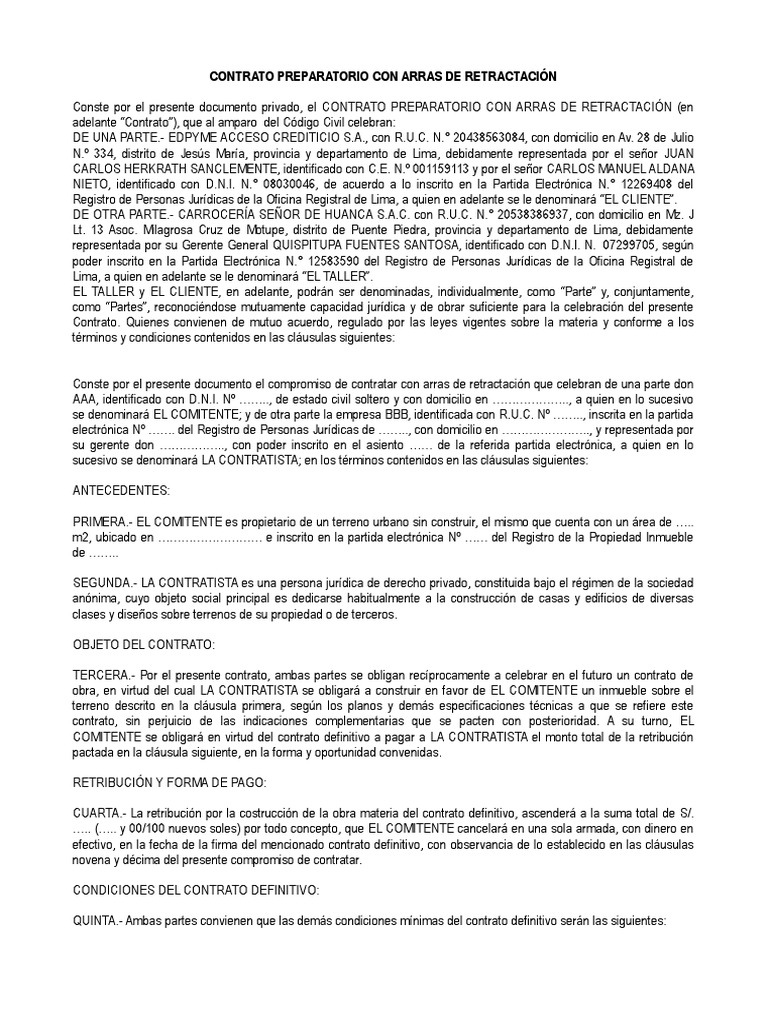 Contrato Preparatorio Con Arras | PDF | Propiedad | Virtud