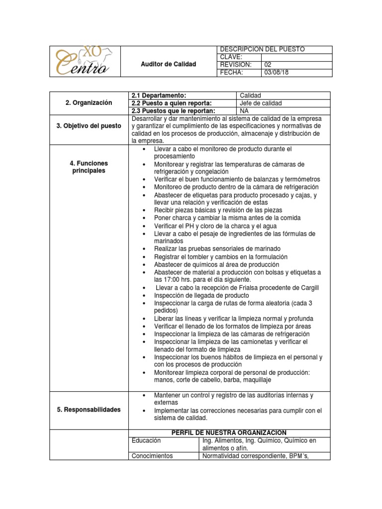 Funciones del Auditor de Calidad Alimentaria | PDF | Análisis de Riesgo ...