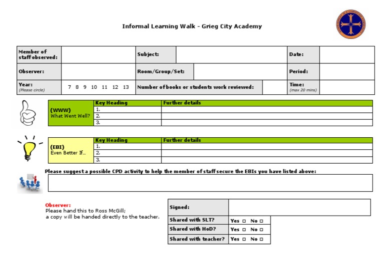 Informal Learning Walk Template | PDF
