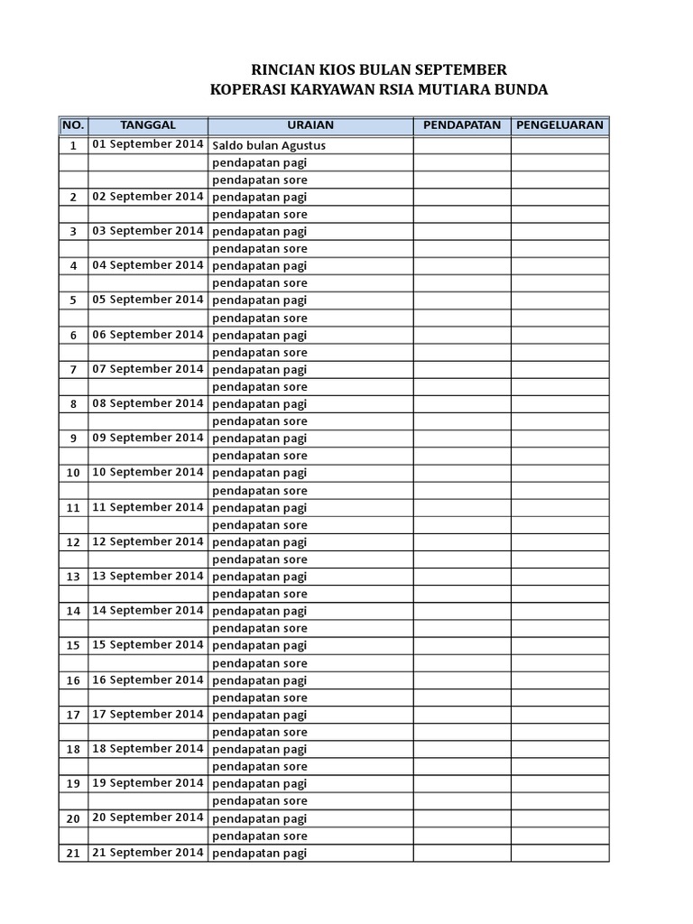 Rincian Kios Bulan September Koperasi Karyawan Rsia Mutiara Bunda | PDF