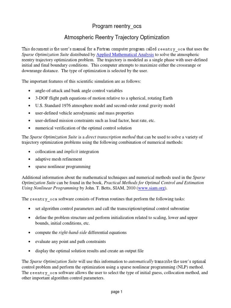 Atmospheric Reentry Trajectory Optimization Pdf Optimal Control Mathematical Optimization