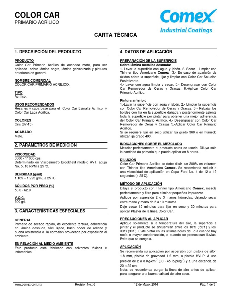 Ficha Técnica de Pintura Comex | Descargar gratis PDF | Pintar | Pinturas