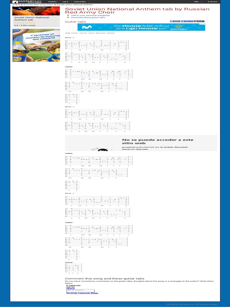 RUSSIAN RED ARMY CHOIR_ Soviet Union National Anthem Guitar Tabs ...