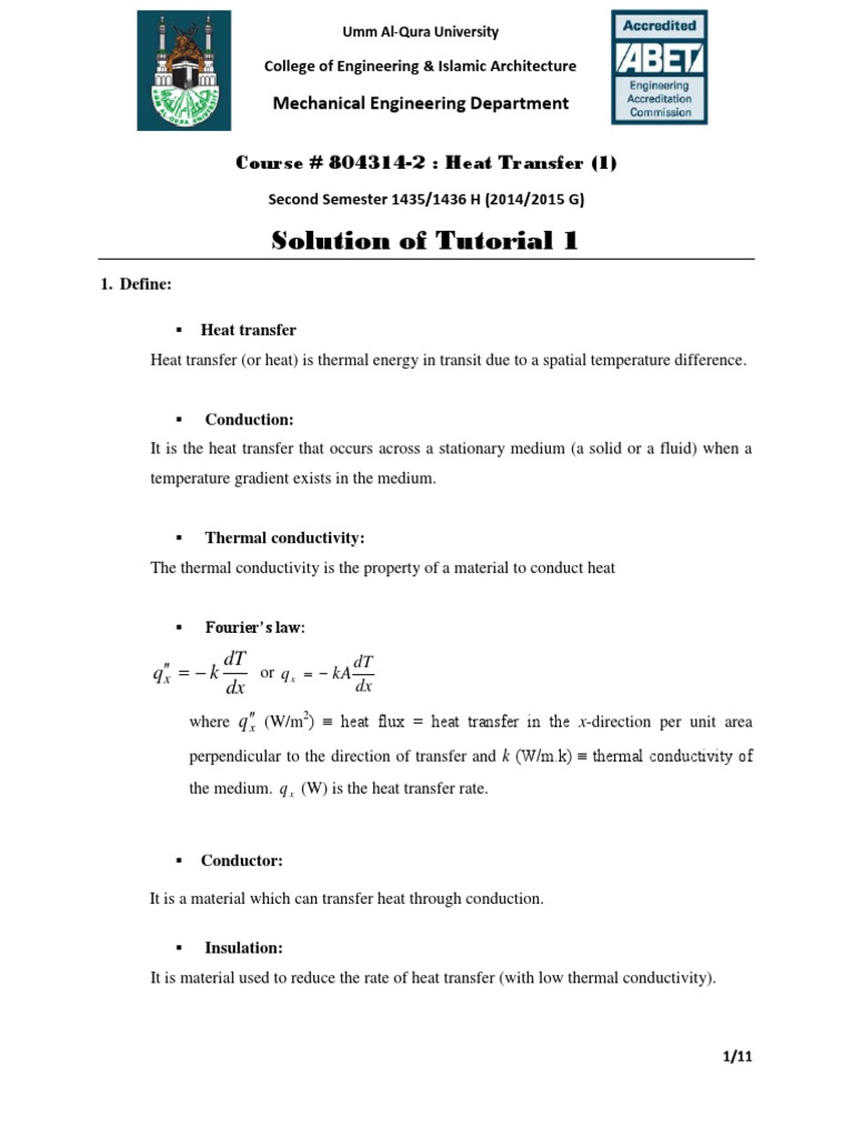 Heat Transfer Tutorial Solutions | PDF | Heat Transfer | Thermal Conduction
