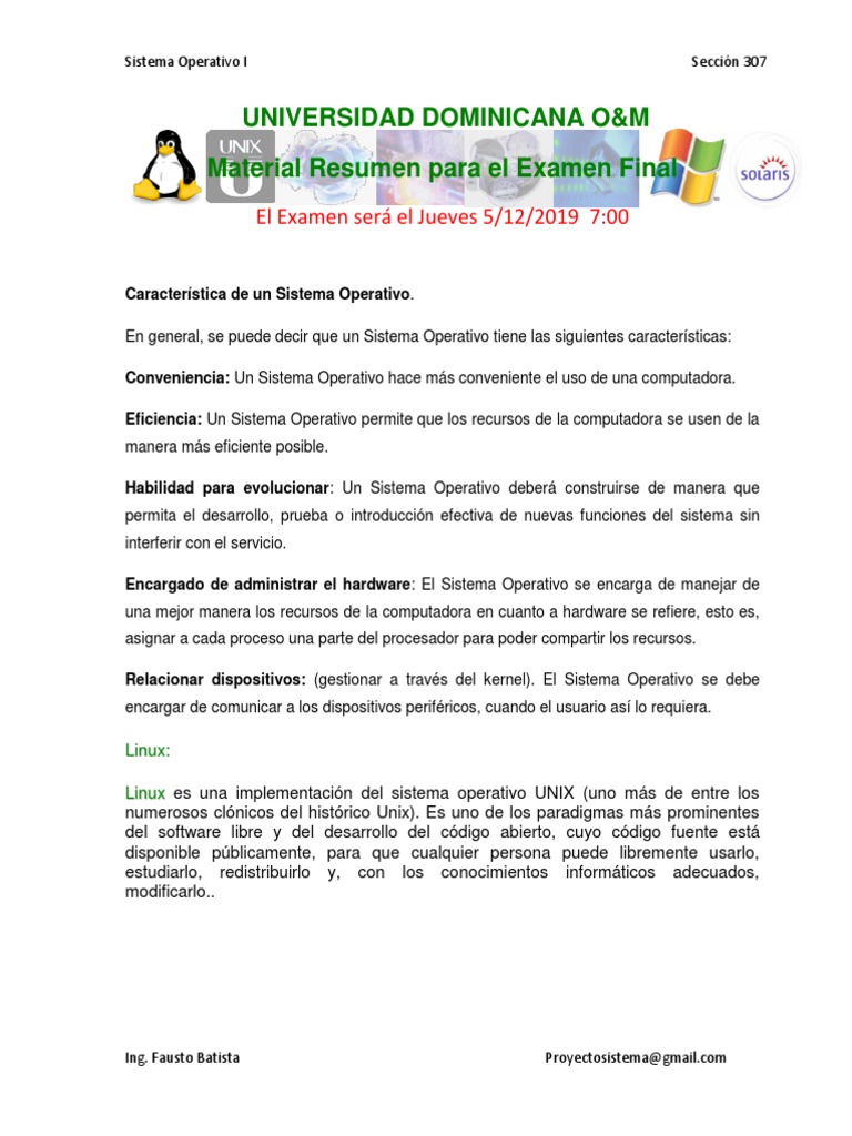 Resumen-Examen Final - 307 - Septiembre-2018 PDF | PDF | Sistema operativo | Unix