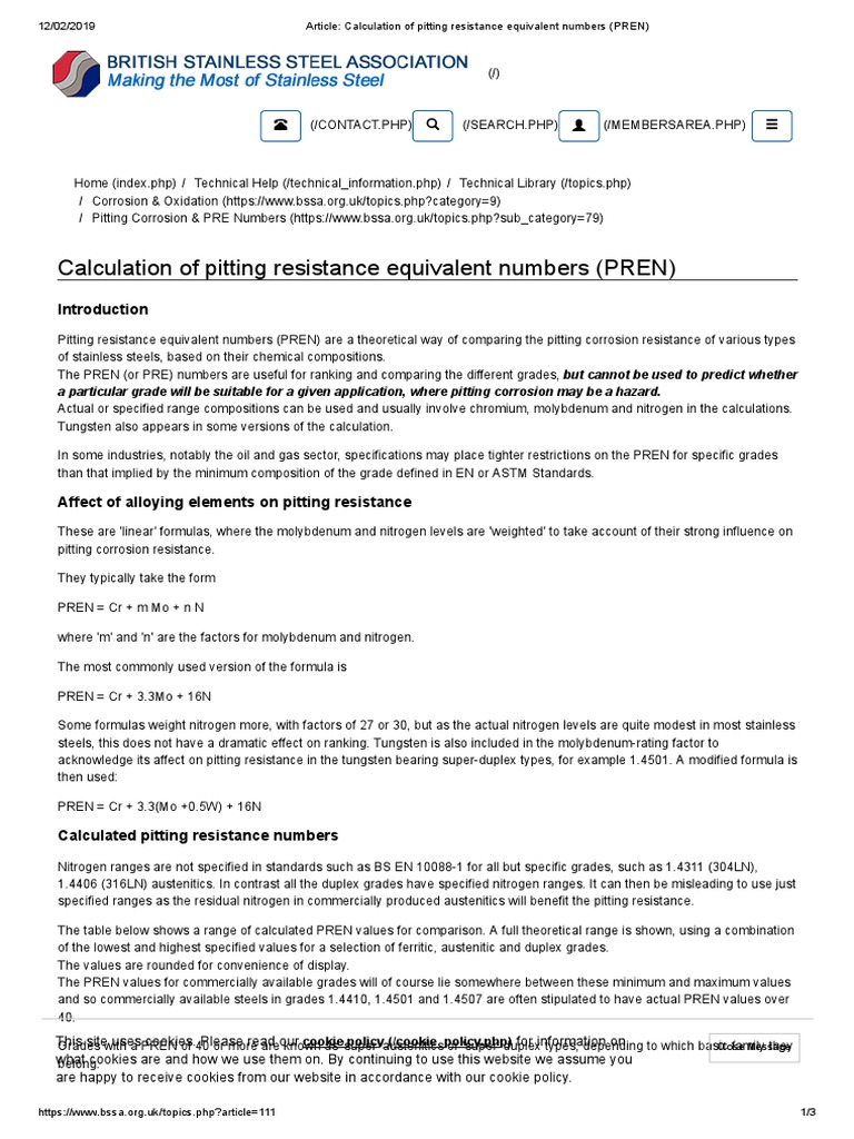Article - Calculation of Pitting Resistance Equivalent Numbers (PREN ...